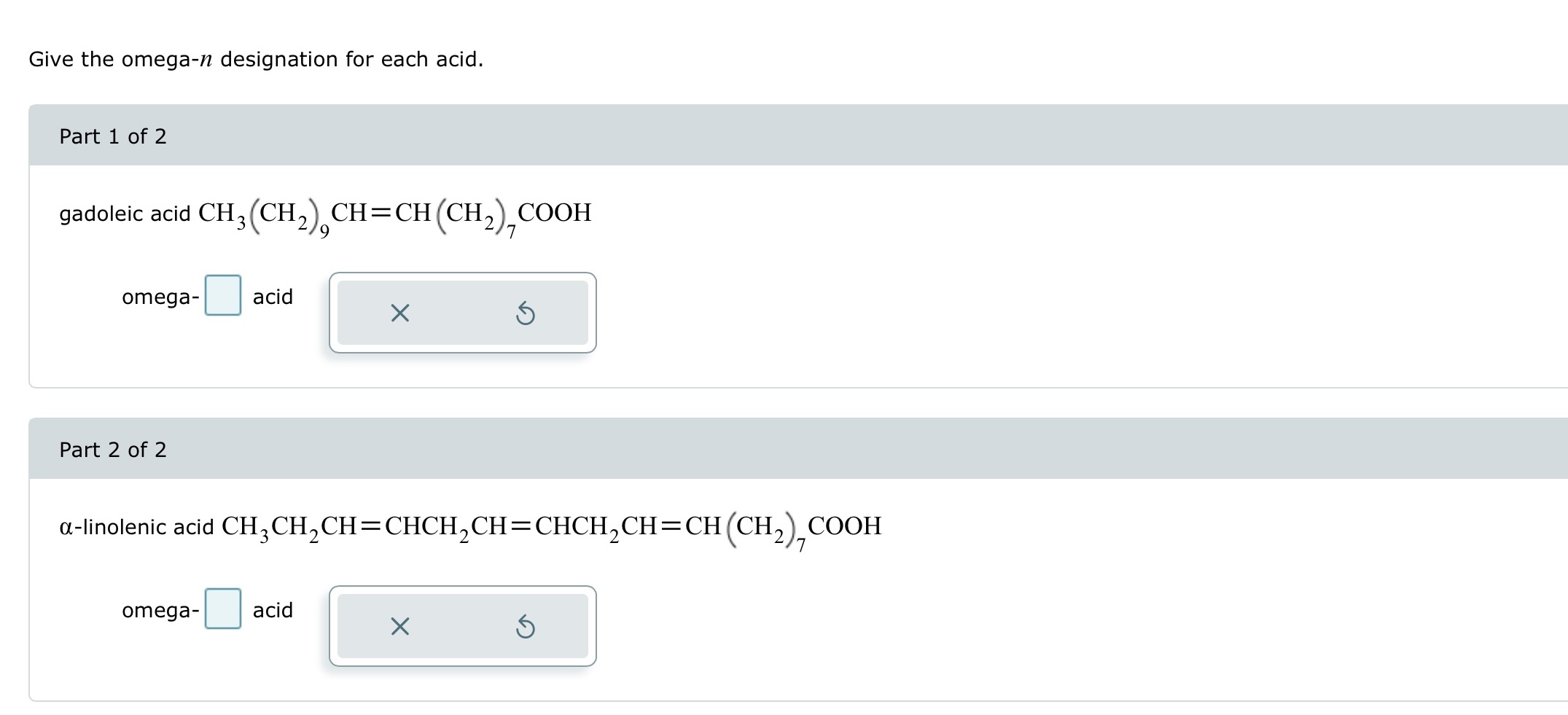 Solved Give the omega- n designation for each acid. Part 1 | Chegg.com