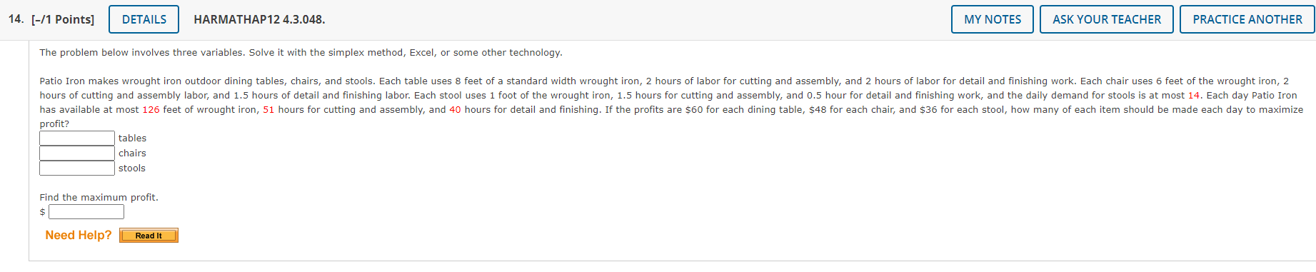 Solved 14. [-/1 Points] DETAILS HARMATHAP 12 4.3.048. MY | Chegg.com