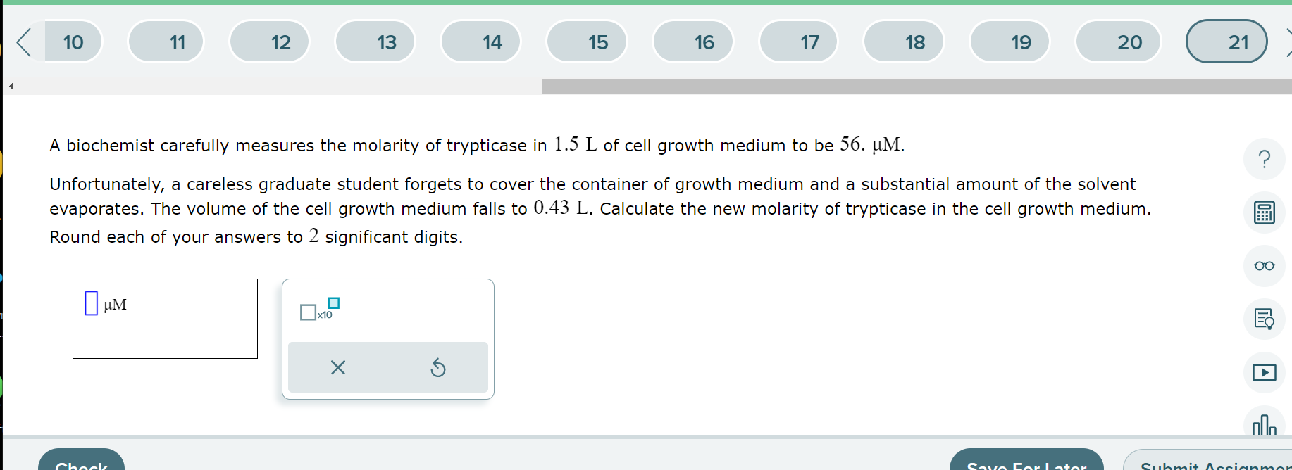 Solved A biochemist carefully measures the molarity of | Chegg.com