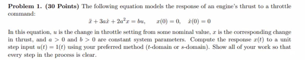 Solved Problem 1. (30 Points) The following equation models | Chegg.com