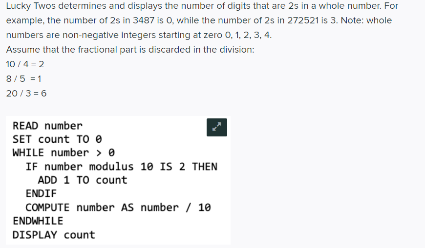 Solved Lucky Twos determines and displays the number of | Chegg.com