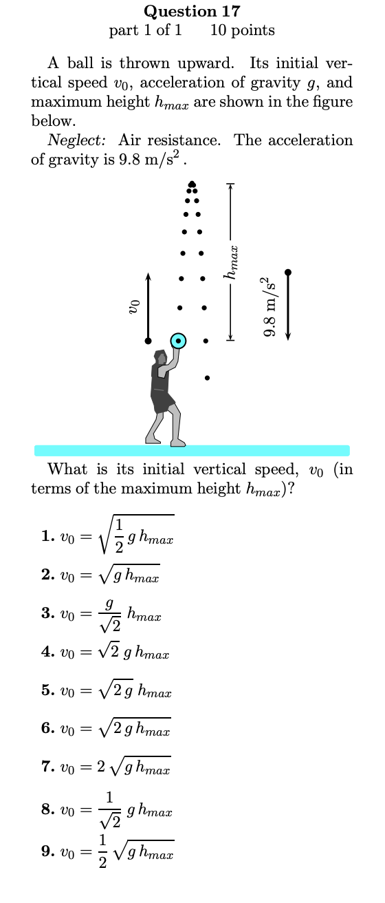 Solved Question 17part 1 of 1,10 ﻿pointsA ball is ﻿thrown | Chegg.com