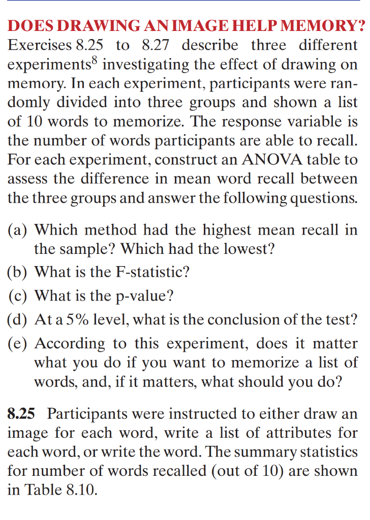 Solved DOES DRAWING AN IMAGE HELP MEMORY? Exercises 8.25 to | Chegg.com