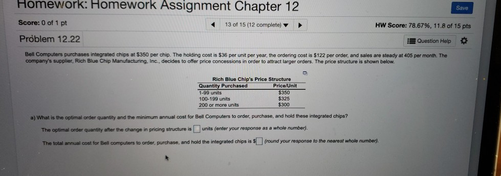 Solved Homework Homework Assignment Chapter 12 Save Score