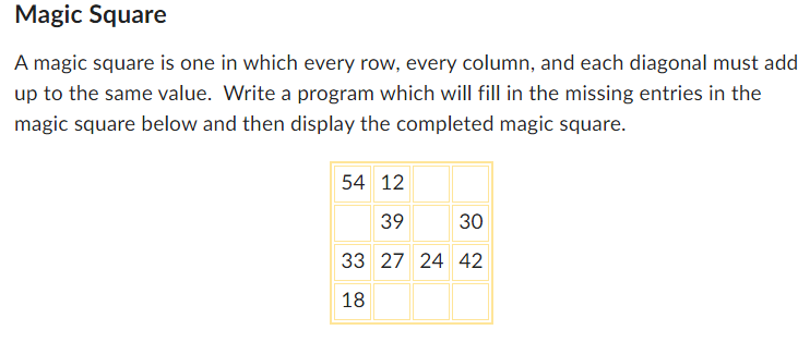 Solved Magic Square A magic square is one in which every | Chegg.com