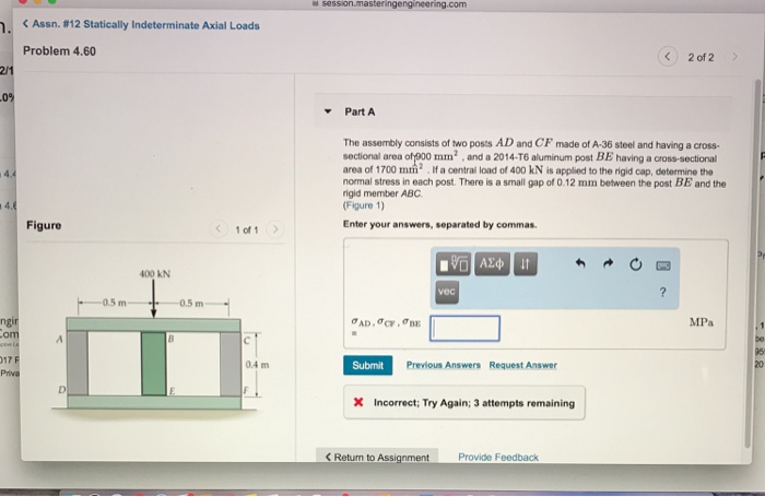 Solved CAssn. #12 Statically Indeterminate Axial Loads | Chegg.com