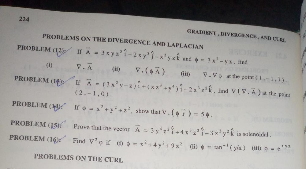 Solved 224 GRADIENT , DIVERGENCE, AND CURL : PROBLEMS ON THE | Chegg.com