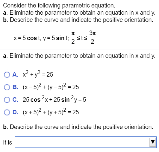 Solved Consider The Following Parametric Equation A
