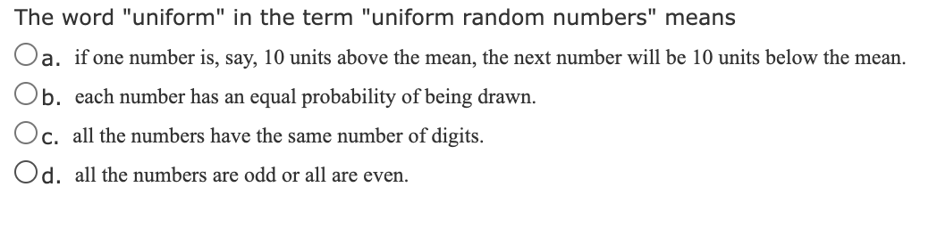 Solved The word "uniform" in the term "uniform random | Chegg.com