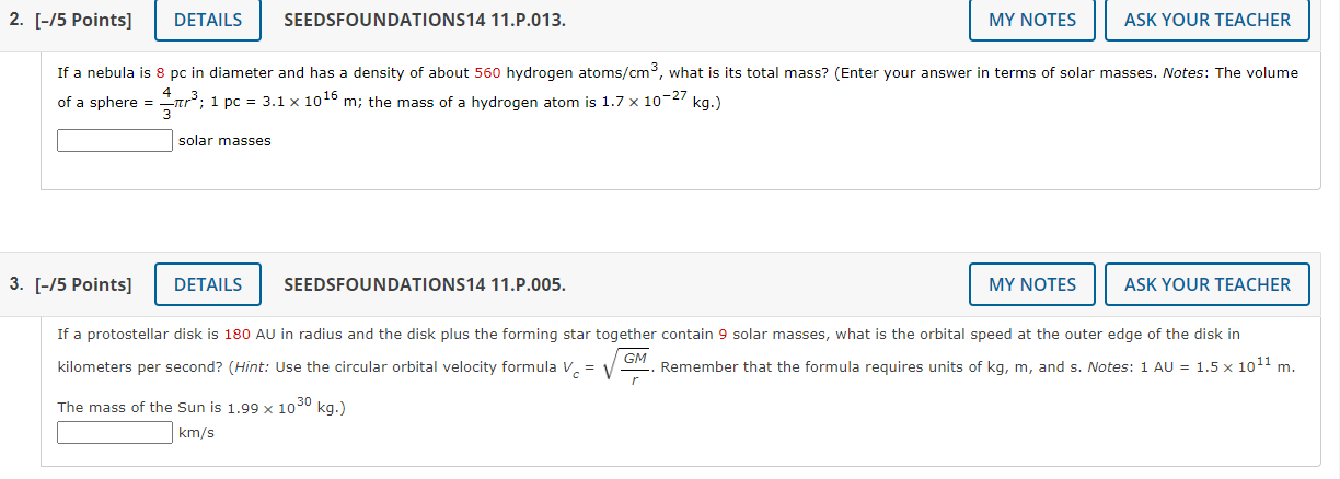Solved [-/5 Points] SEEDSFOUNDATIONS14 11.P.013. If a nebula | Chegg.com