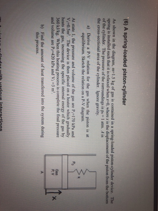 Solved (6) A spring-loaded piston-cylinder n in the diagram, | Chegg.com