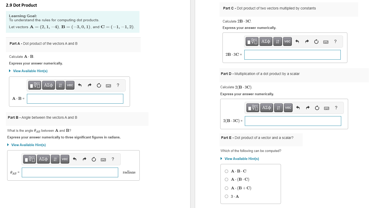 Solved 2.9 ﻿Dot ProductLearning Goal:To understand the rules | Chegg.com