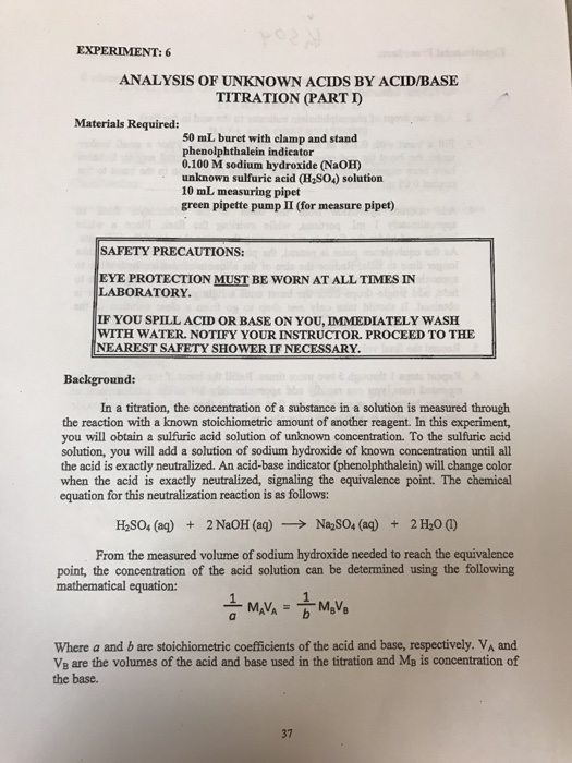 Solved EXPERIMENT: 6 ANALYSIS OF UNKNOWN ACIDS BY ACID/BASE | Chegg.com