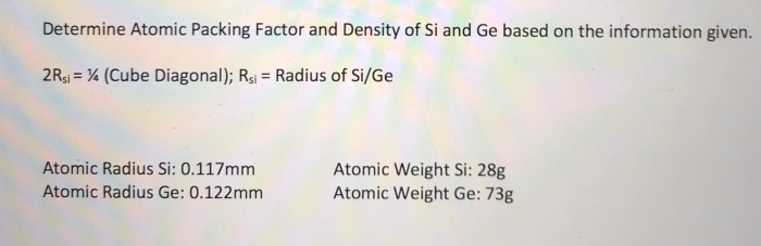 Solved Determine Atomic Packing Factor and Density of Si and | Chegg.com