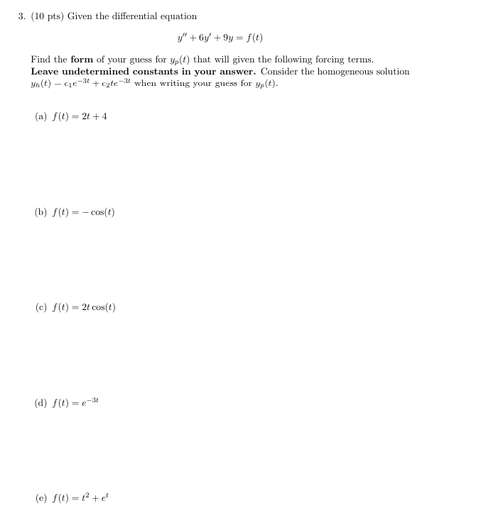 Solved (10 ﻿pts) ﻿Given the differential | Chegg.com
