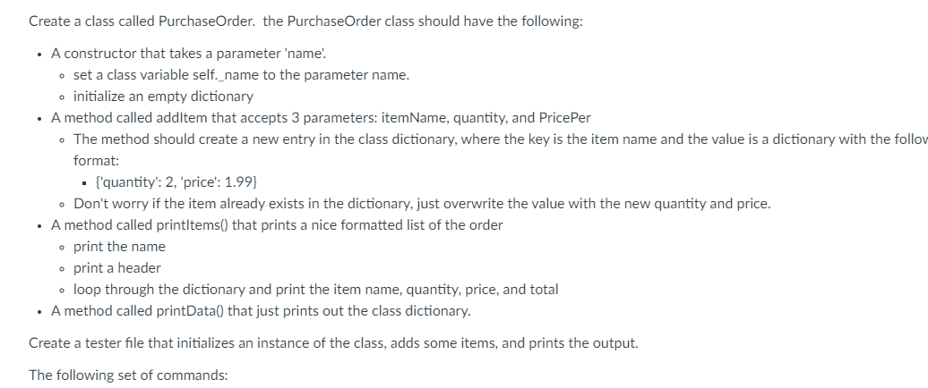 Solved Create a class called PurchaseOrder. the | Chegg.com