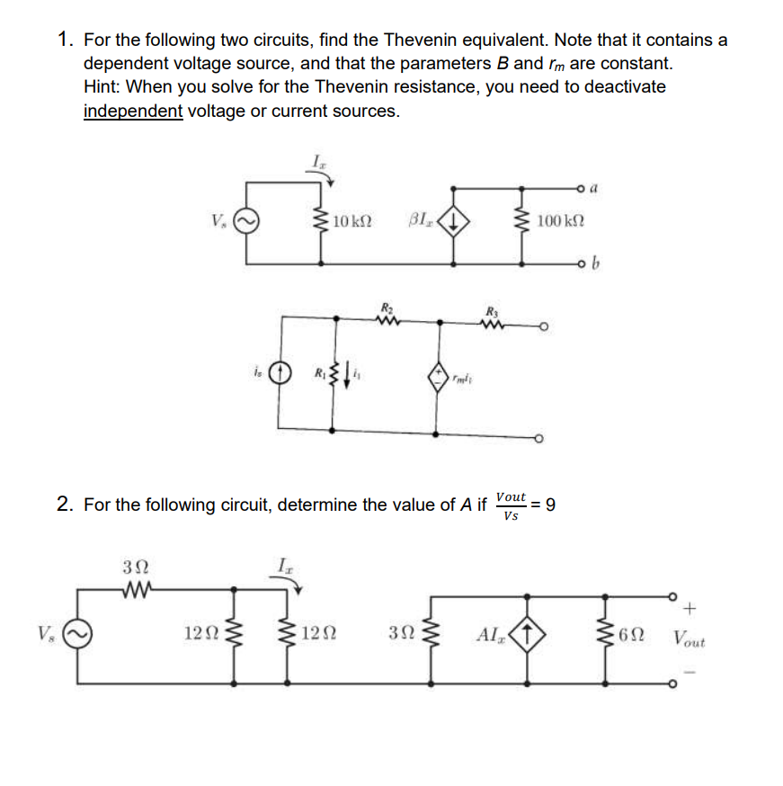 Solved 1. For the following two circuits, find the Thevenin | Chegg.com