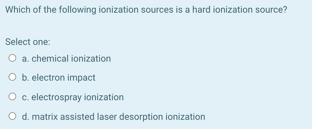 Solved Which of the following ionization sources is a hard | Chegg.com
