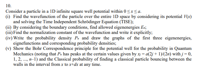 Solved 10. Consider a particle in a 1D infinite square well | Chegg.com