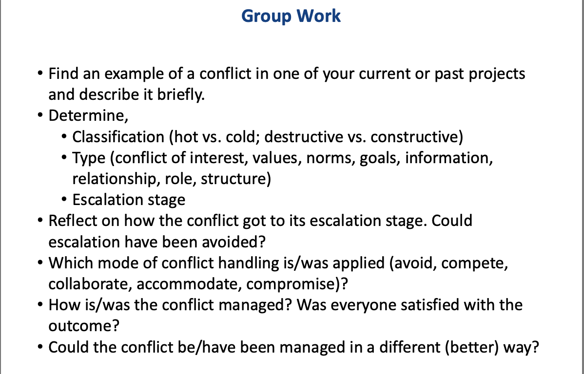 Solved Group Work • Find an example of a conflict in one of | Chegg.com