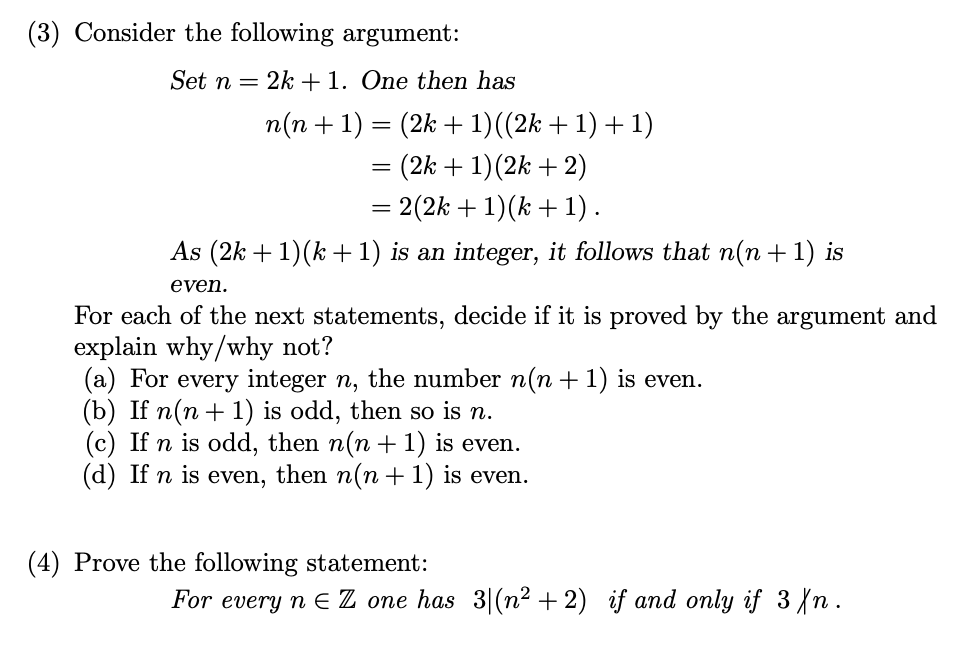 Solved 3 Consider The Following Argument Set N 2k 1 9923