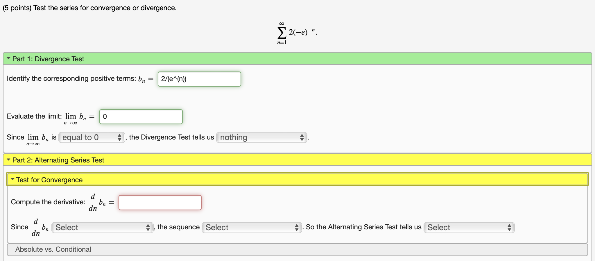 (5 points) Test the series for convergence or | Chegg.com