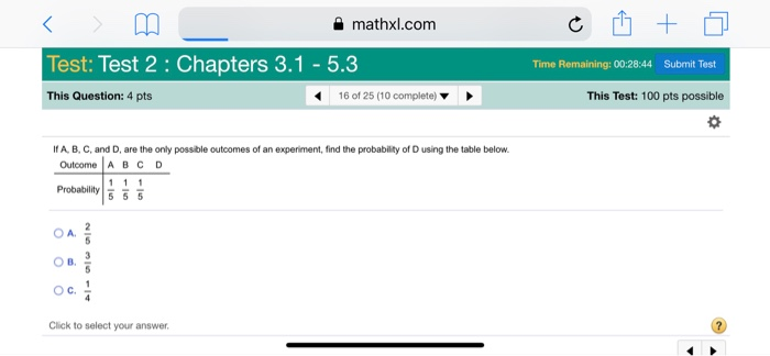 Solved a mathxl.com Test: Test 2: Chapters 3.1 -5.3 Time | Chegg.com