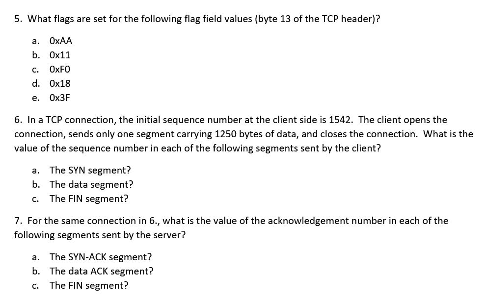 5. What flags are set for the following flag field | Chegg.com