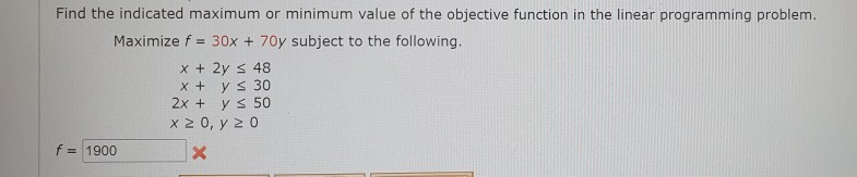 Solved Find the indicated maximum or minimum value of the | Chegg.com