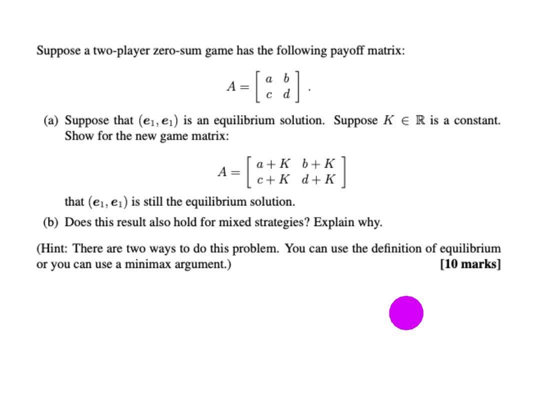 Solved Suppose a two-player zero-sum game has the following | Chegg.com
