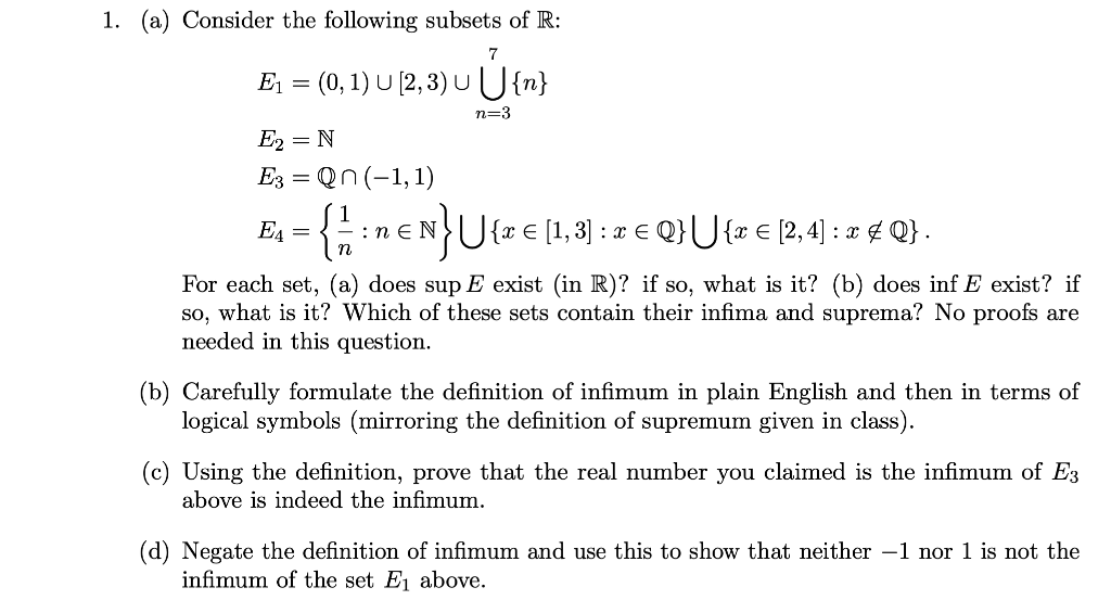 Solved 1. (a) Consider the following subsets of R : | Chegg.com