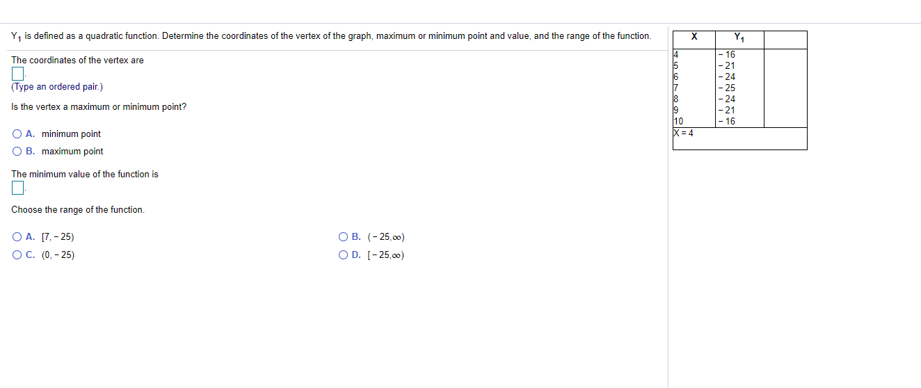 Solved Y1 is defined as a quadratic function. Determine the | Chegg.com