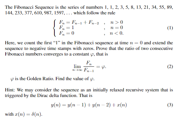 Solved The Fibonacci Sequence is the series of numbers 1, 1, | Chegg.com