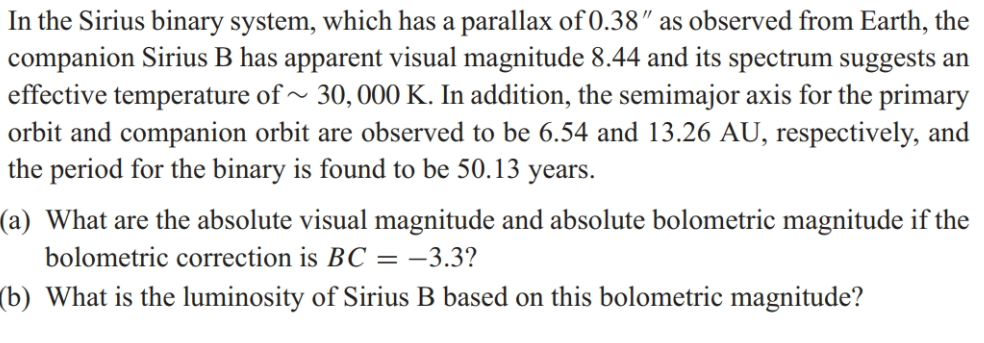 Solved In the Sirius binary system, which has a parallax of | Chegg.com