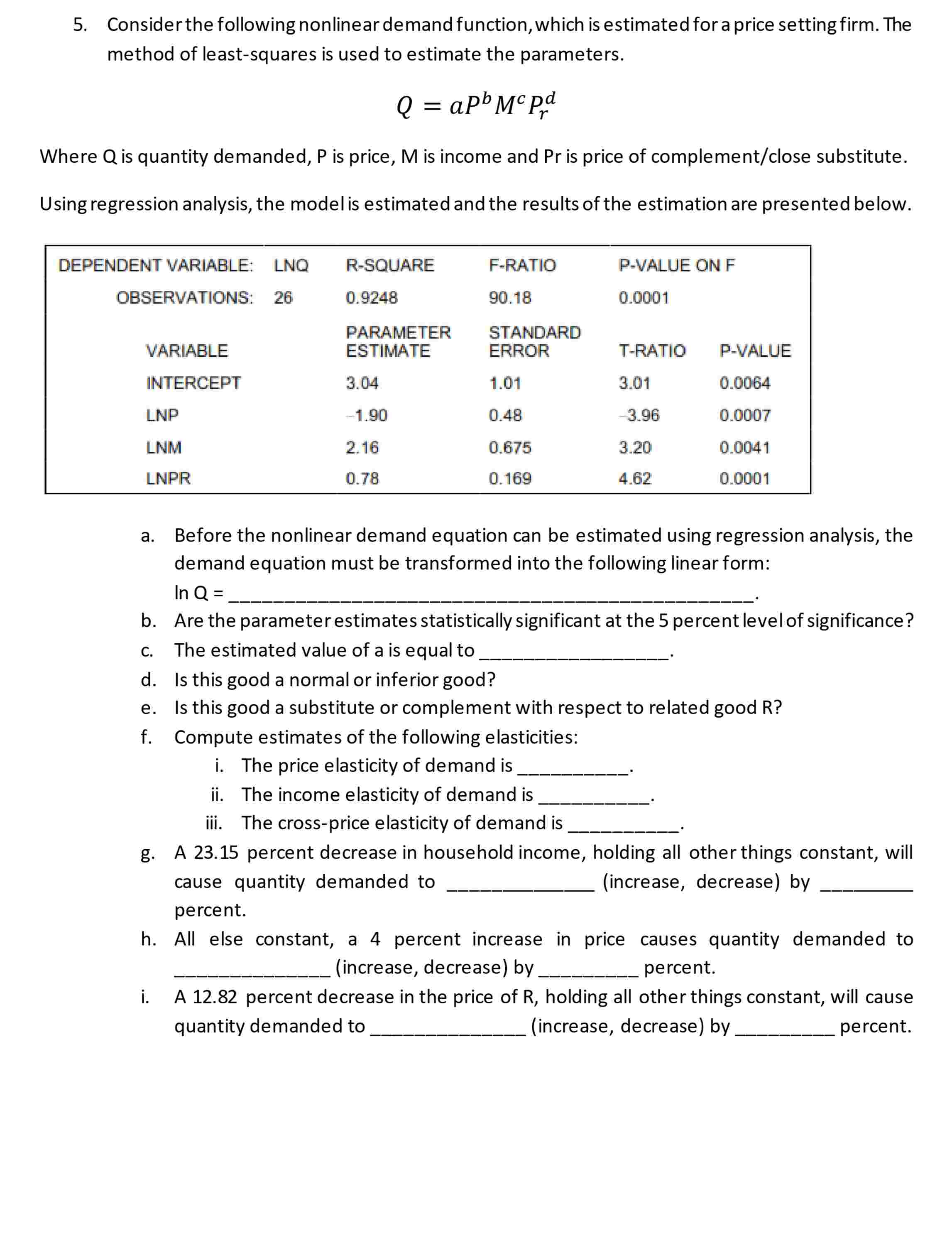 Solved 5. ﻿Consider the following nonlinear demand function, | Chegg.com