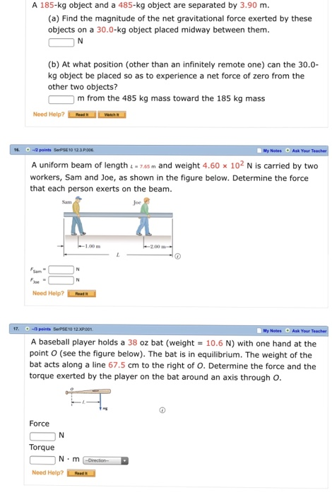 Solved 1 A 185-kg object and a 485-kg object are separated | Chegg.com