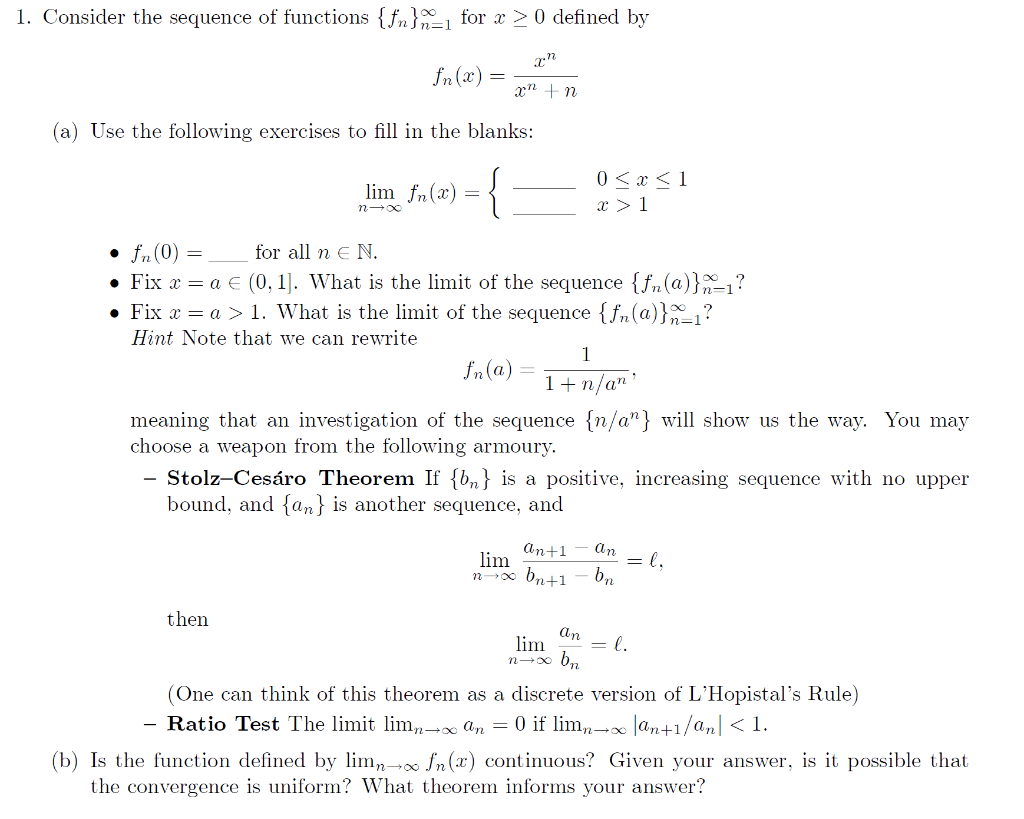 Solved 1 Consider The Sequence Of Functions Fn 1 For X