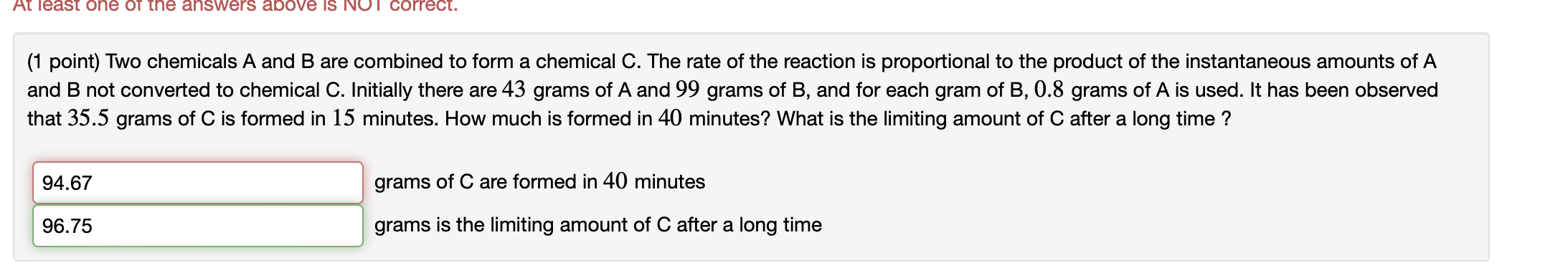 Solved (1 ﻿point) ﻿Two chemicals \( ﻿A \) ﻿and \( ﻿B \) ﻿are | Chegg.com