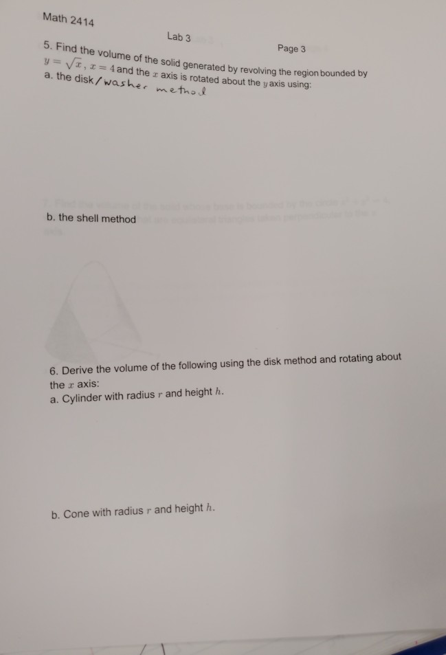 Solved Math 2414 Lab 3 Page 2 . Find the volume obtained | Chegg.com