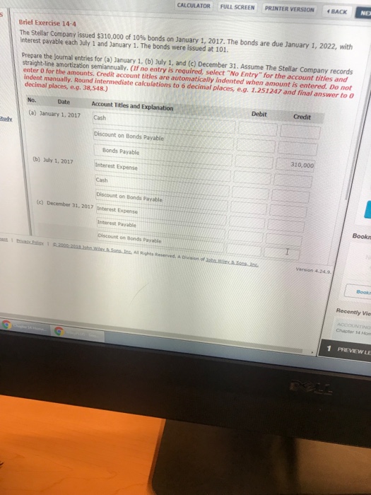 Solved NE CALCULATOR FULL SCREEN PRINTER VERSION·BACK Brief | Chegg.com