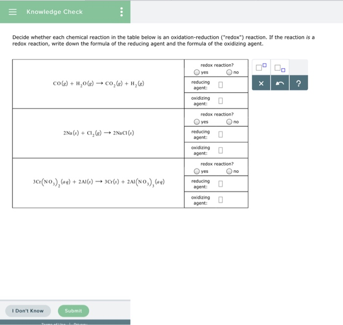 Solved Knowledge Check Decide Whether Each Chemical Reaction
