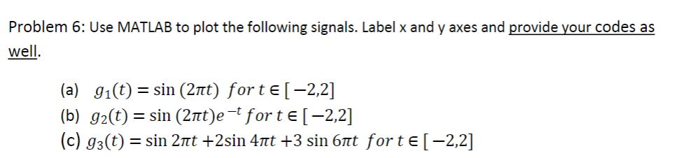 Solved Problem 6: Use MATLAB to plot the following signals. | Chegg.com