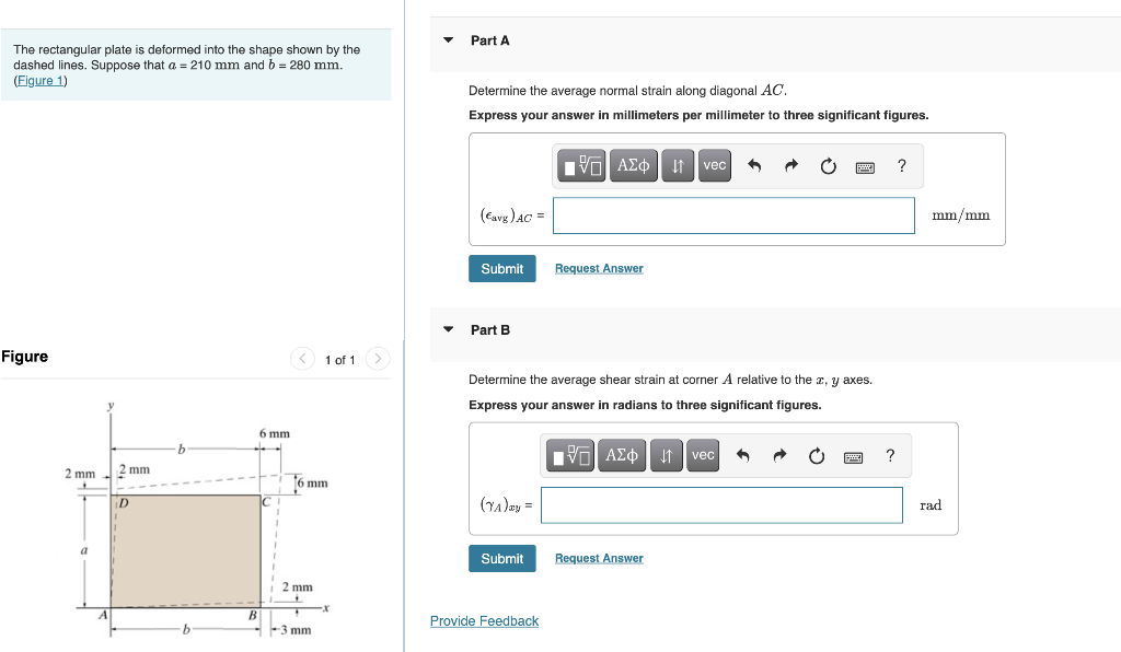 Solved The rectangular plate is deformed into the shape | Chegg.com