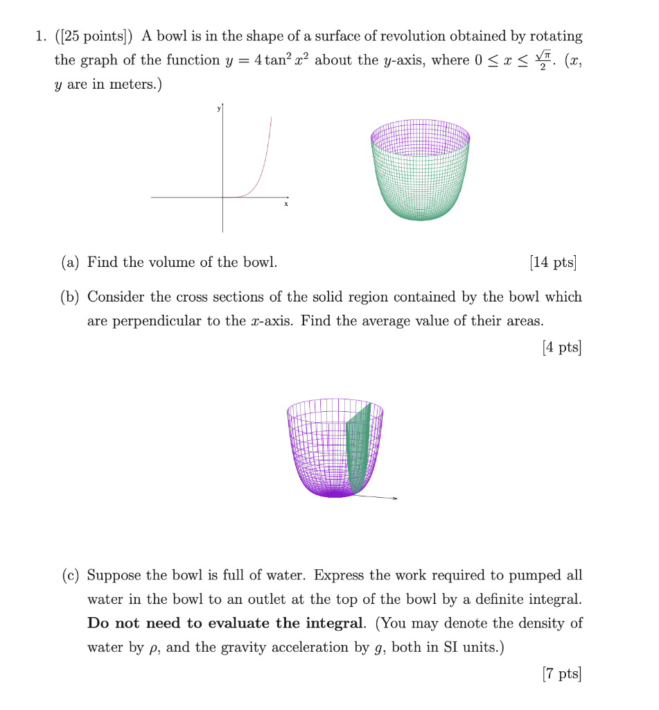 Solved 1. ([25 points]) A bowl is in the shape of a surface | Chegg.com
