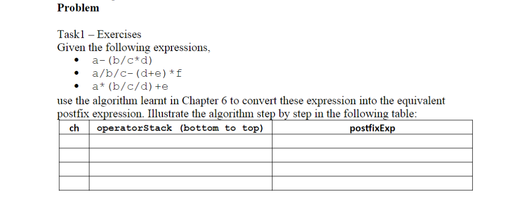 Problem Taskl - Exercises Given the following | Chegg.com
