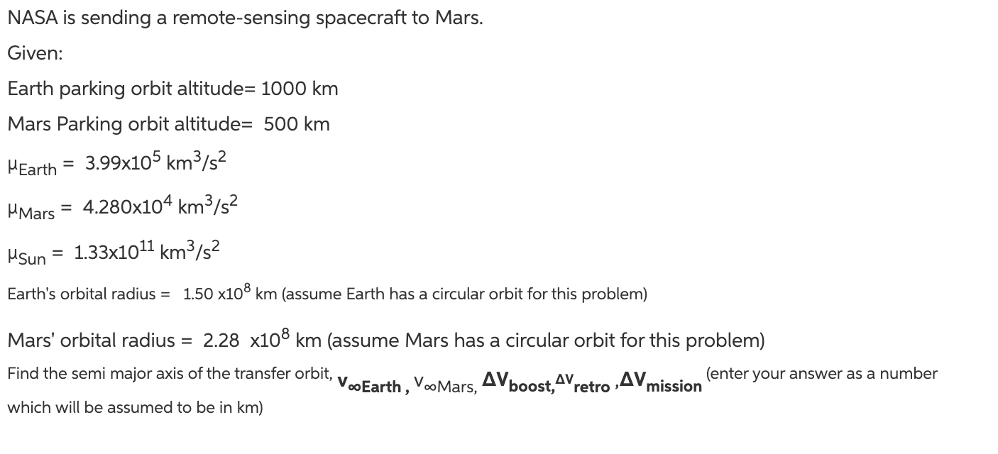 Solved NASA is sending a remote-sensing spacecraft to Mars. | Chegg.com