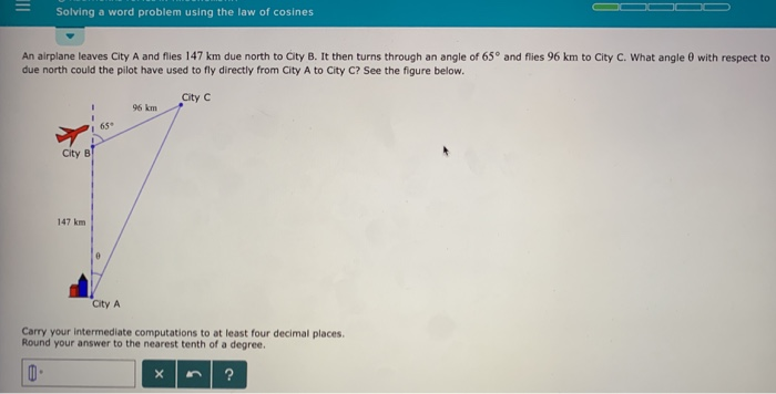 Solved Solving a word problem using the law of cosines An | Chegg.com