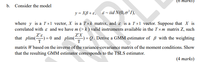 Solved o mark.S) b. Consider the model where y is a Tx1 | Chegg.com