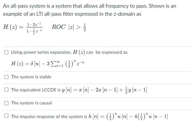 Solved An all-pass system is a system that allows all | Chegg.com