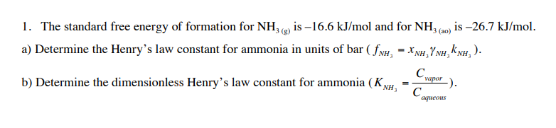 Solved 1. The standard free energy of formation for NH; (g) | Chegg.com